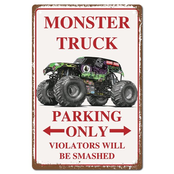 Wall Decor | New Monster Truck Parking Metal Tin Sign For Wall 12 X 8 ...